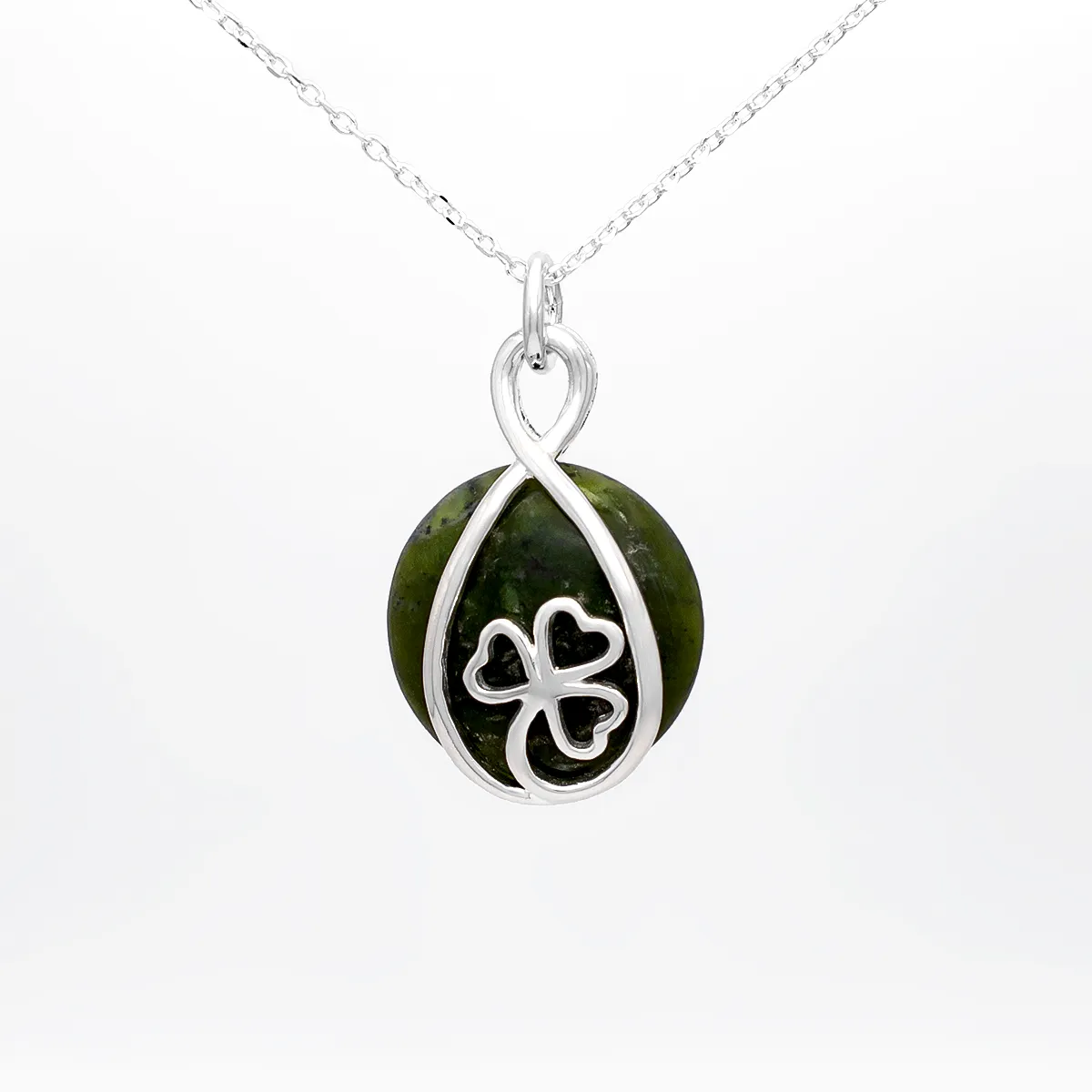 Connemara Marble Sterling Silver Marcasite-studded Shamrock Pendant
