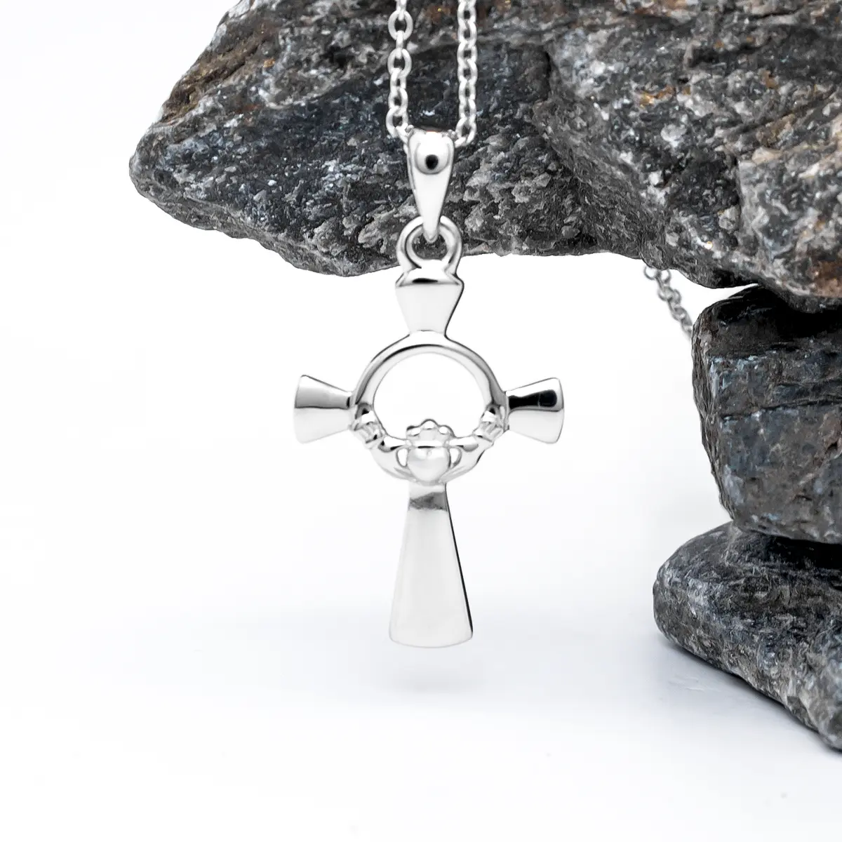 Sterling Silver Celtic Cross Claddagh Pendant
