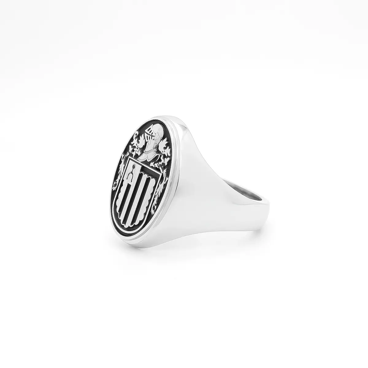 Mens Oxidized Silver Oval Family Crest Signet Ring - Irish Jewelry Craft