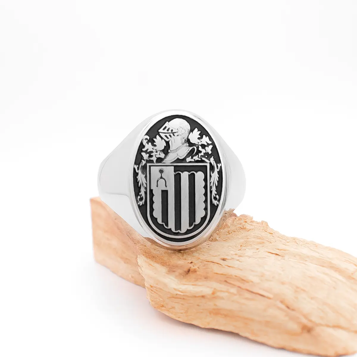 Mens Oxidized Silver Oval Family Crest Signet Ring - Irish Jewelry Craft