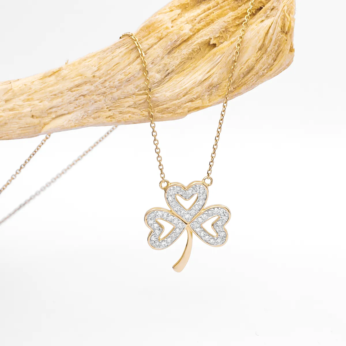 14k Gold Diamond Shamrock Necklace