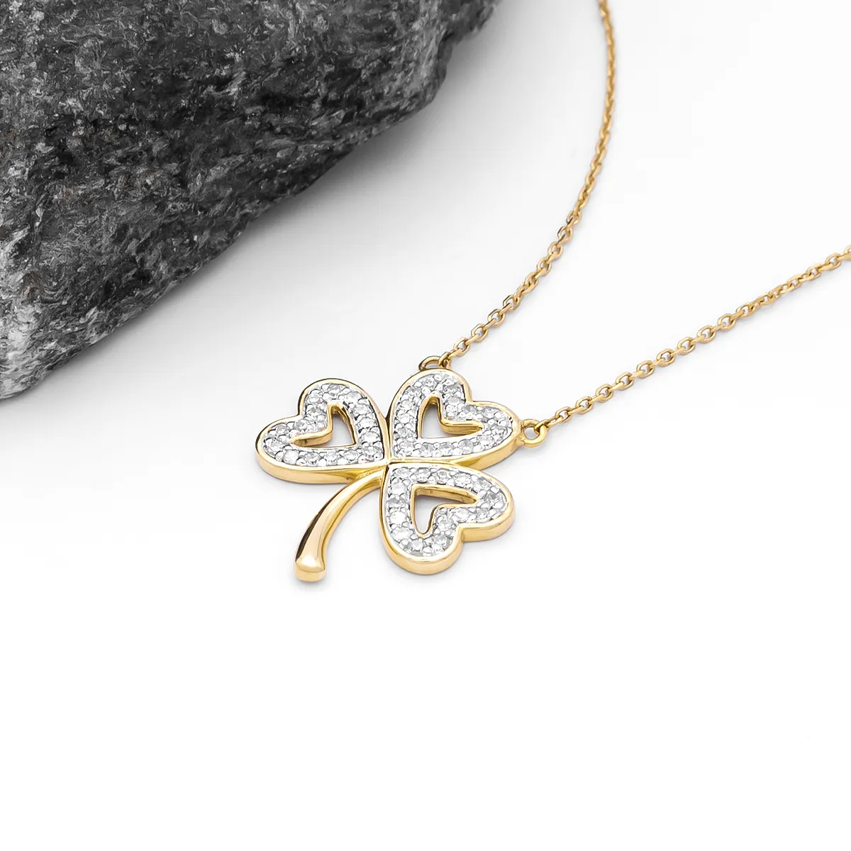 14k Gold Diamond Shamrock Necklace